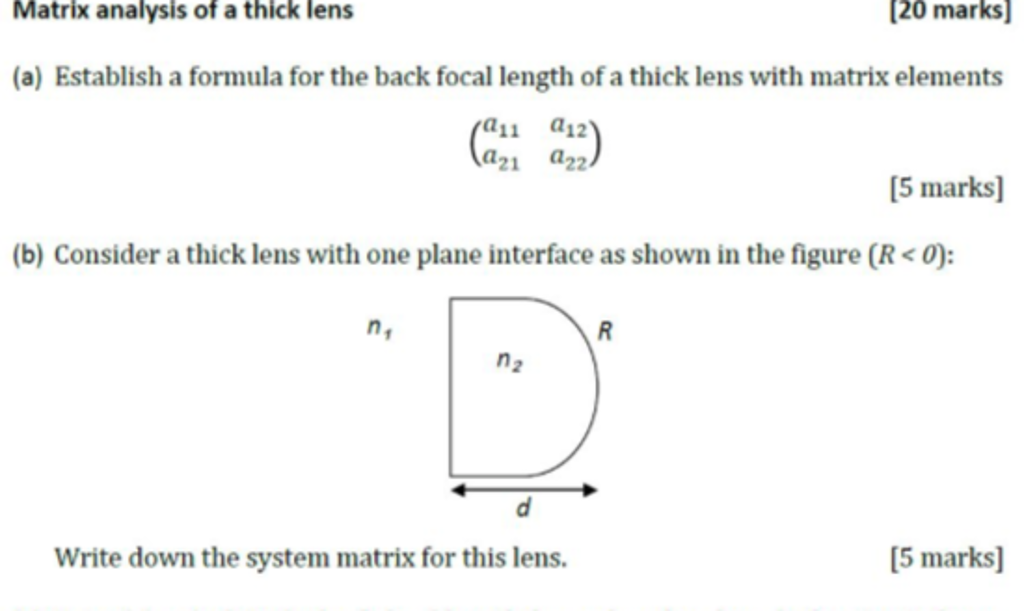 Establish a formula for the back focal length of a | Chegg.com