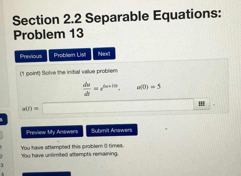 Solved Section 2 2 Separable Equations Problem 13 Previous