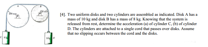 Solved [4]. Two uniform disks and two cylinders are | Chegg.com