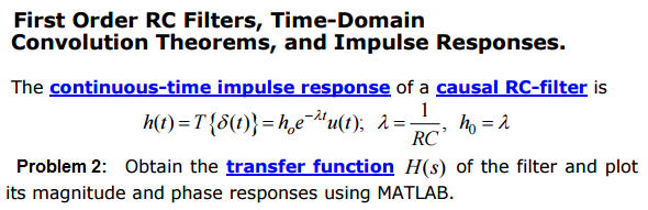 Solved First Order RC Filters, Time-Domain Convolution | Chegg.com