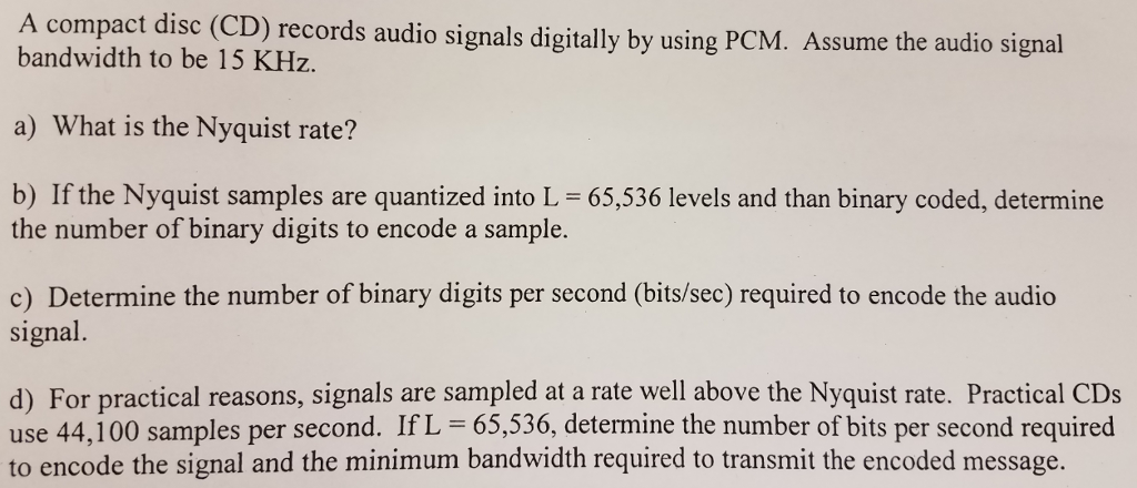 Solved A compact disc (CD) records audio signals digi | Chegg.com