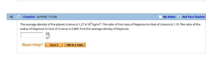 Solved The average density of the planet Uranus is 1.27 | Chegg.com