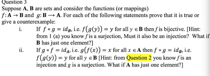Solved Suppose A, B are sets and consider the functions (or | Chegg.com