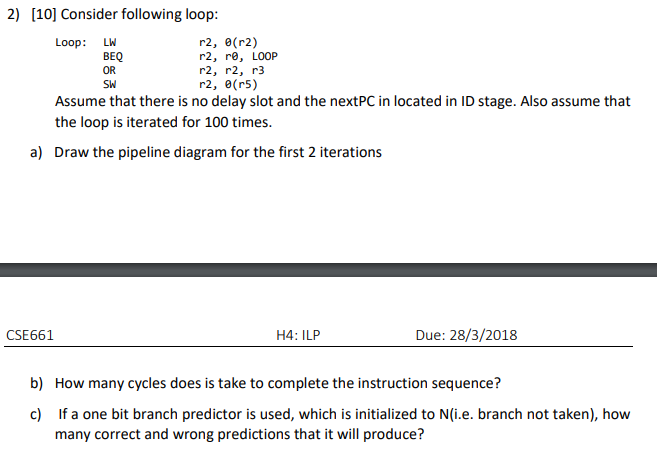 2) [10] Consider following loop: r2, e (r2) r2, re, | Chegg.com