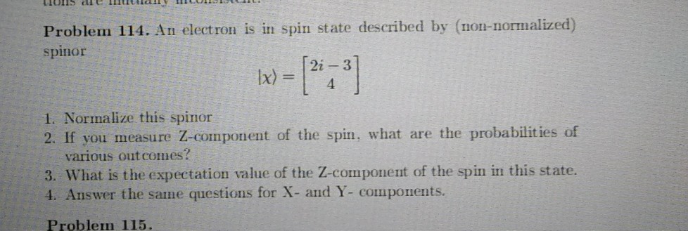 Solved Problem 114 An Electron Is In Spin State Described