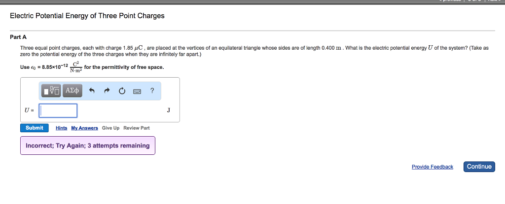 Solved Three equal point charges, each with charge 1.85 mu | Chegg.com