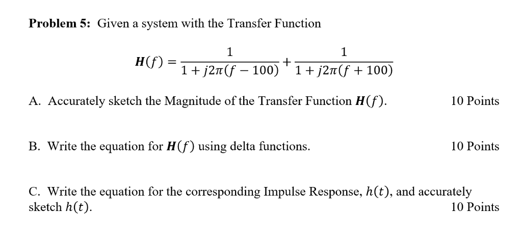 Solved Given a system with the Transfer Function H(f) = 1/1 | Chegg.com