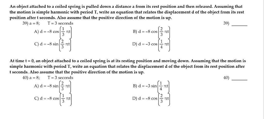 Solved An object attached to a coiled spring is pulled down | Chegg.com