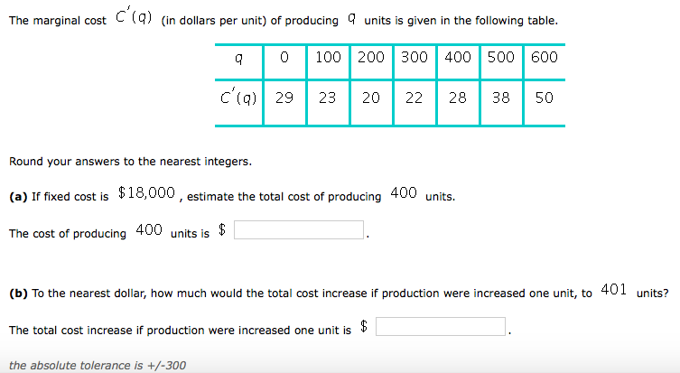 Solved The marginal cost (q) (in dollars per unit) of | Chegg.com