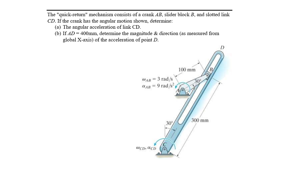 Solved The "quick-return" mechanism consists of a crank AB, | Chegg.com