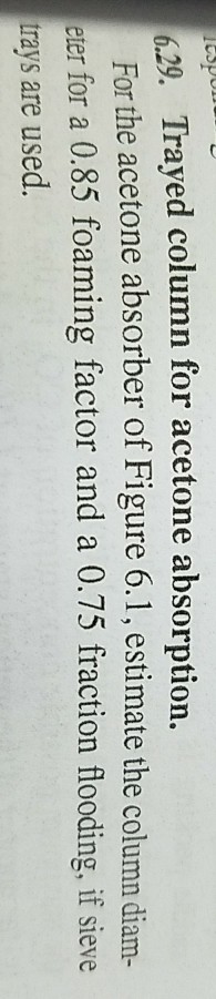 6.29. Trayed column for acetone absorption. For the | Chegg.com