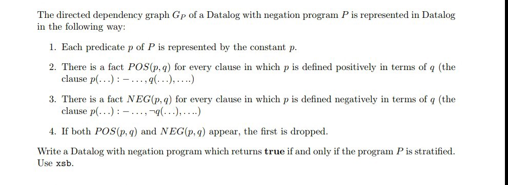 The directed dependency graph Gp of a Datalog with | Chegg.com