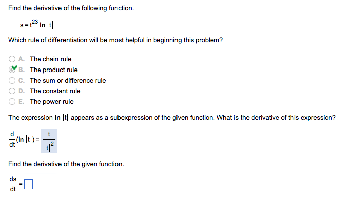 Solved Find the derivative of the following function. S = | Chegg.com