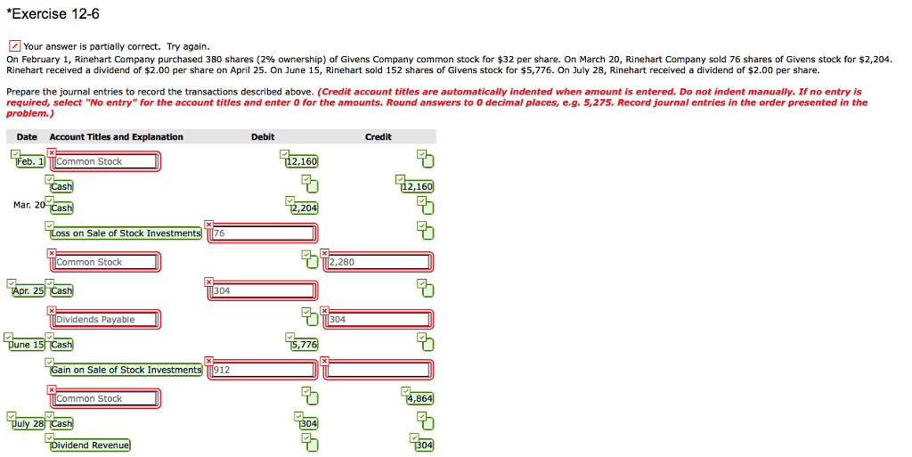 Solved Exercise 12-6 Your answer is partially correct. Try | Chegg.com