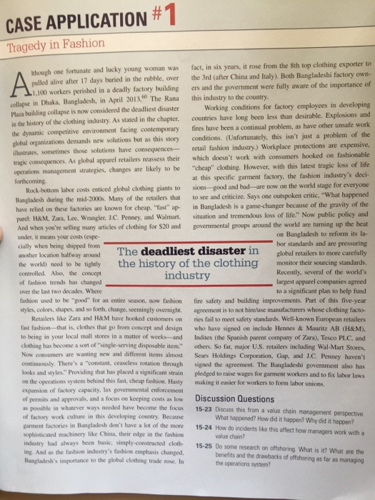 Solved CASE APPLICATION # 1 Tragedy in Fashion Rhough one | Chegg.com