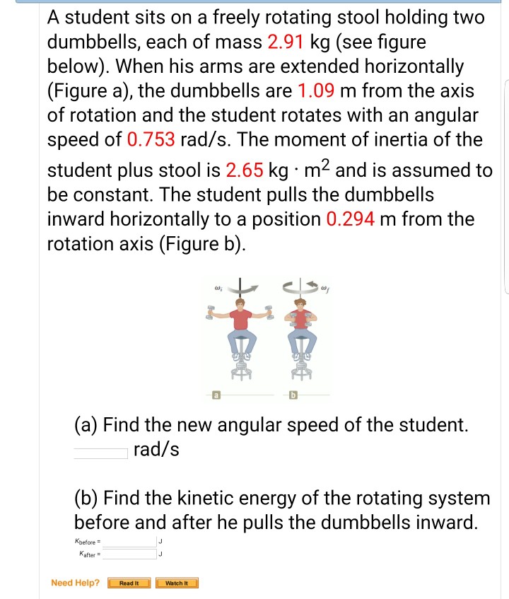 Solved A student sits on a freely rotating stool holding two | Chegg.com