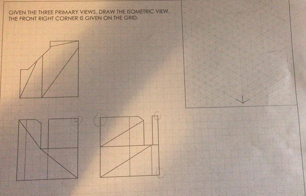 Solved GIVEN THE THREE PRIMARY VIEWS, DRAW THE ISOMETRIC | Chegg.com