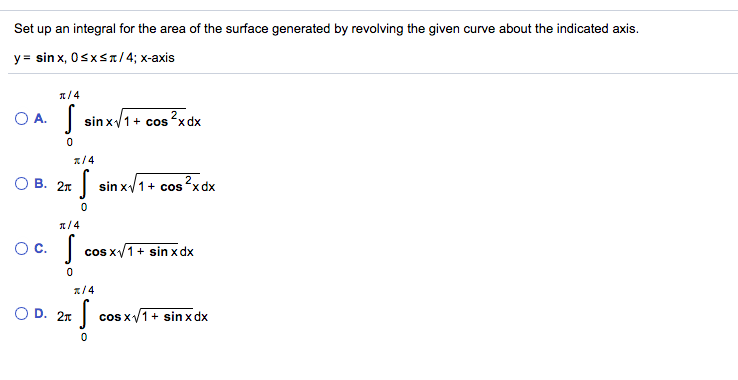 Solved Set Up An Integral For The Area Of The Surface