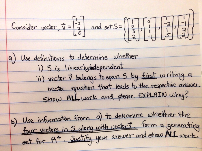 Solved Consider vector V = and sets S = Use definition to | Chegg.com
