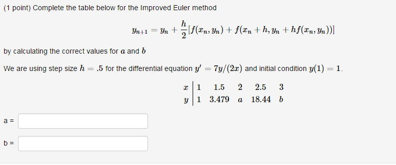 Solved Complete the table below for the Improved Euler | Chegg.com