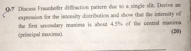 Solved Q.7 Discuss Fraunhofer diffraction pattern due to a | Chegg.com