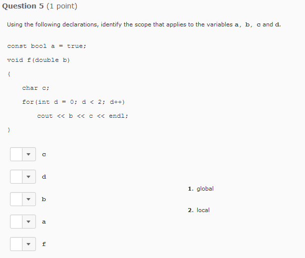 Solved Question 5 (1 point) Using the following | Chegg.com