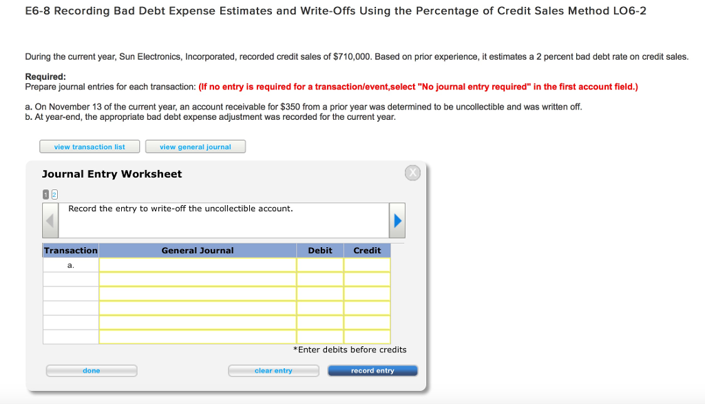 Solved E6-8 Recording Bad Debt Expense Estimates and | Chegg.com