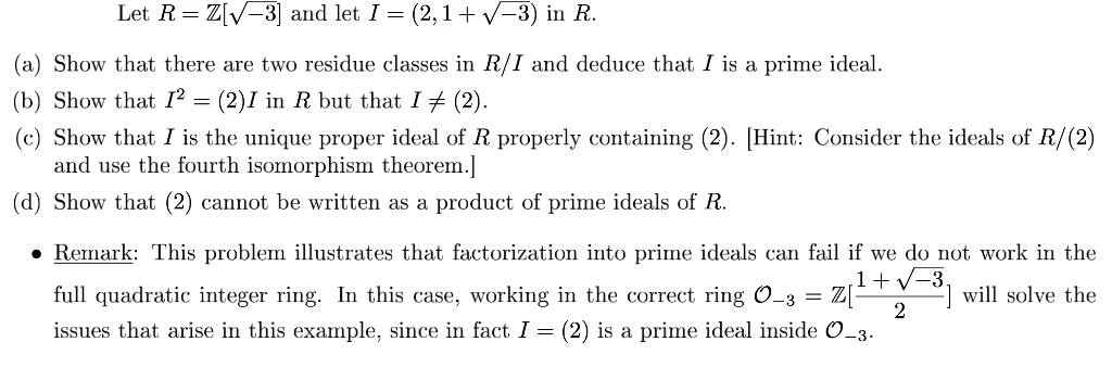 Let R-ZN-3 and let 1 = (2,1 + V-3) in R. (a) Show | Chegg.com
