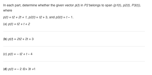 Solved In each part, determine whether the given vector p() | Chegg.com