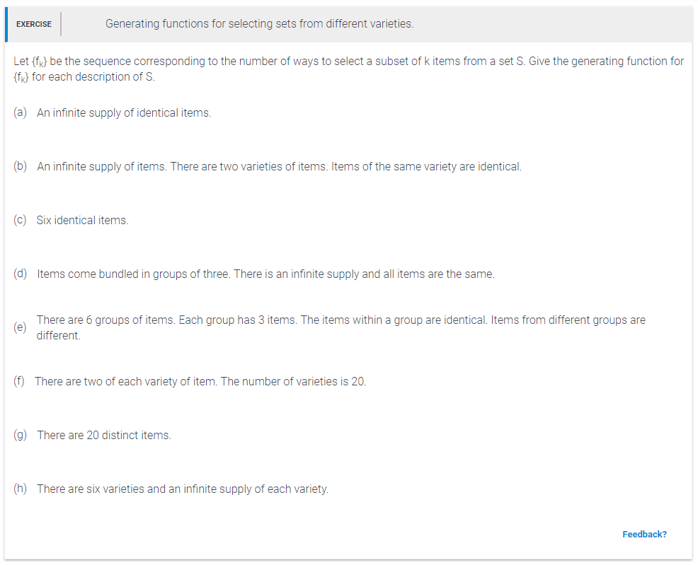 Solved Exercise Generating Functions For Selecting Sets From 5210