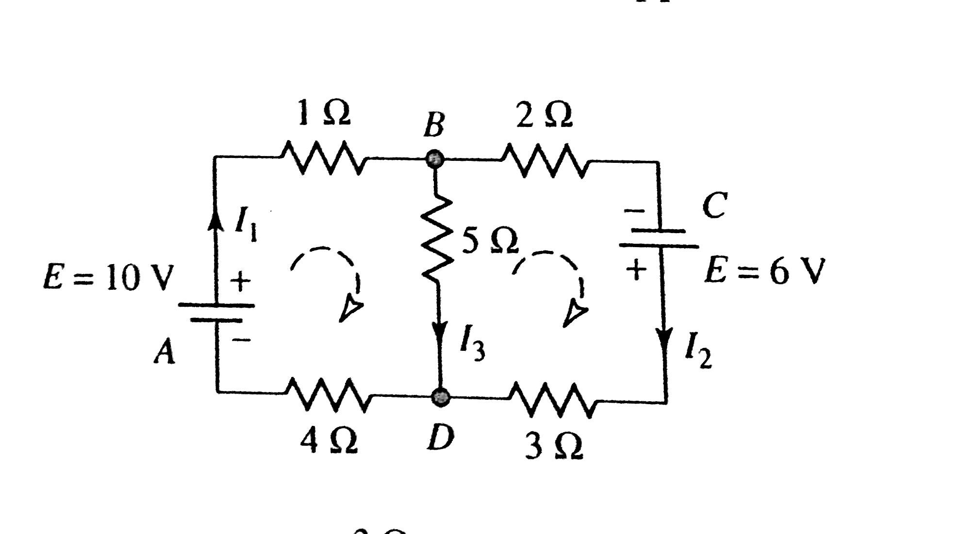 Solved 1Ω B 2Ω -1C 5Ω-- E=10V |+ +| E=6V 3ペ 4Ω D 3Ω CE2 VA | Chegg.com