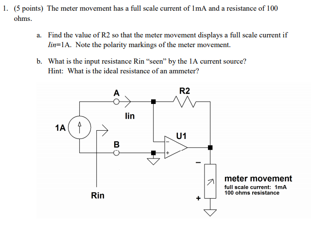 Solved 1. (5 points) The meter movement has a full scale | Chegg.com