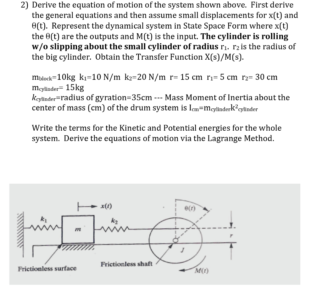 Solved 2) Derive the equation of motion of the system shown | Chegg.com