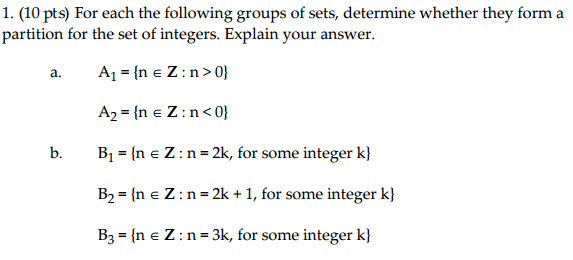 Solved For each the following groups of sets, determine | Chegg.com