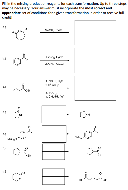 Solved Fill in the missing product or reagents for each | Chegg.com