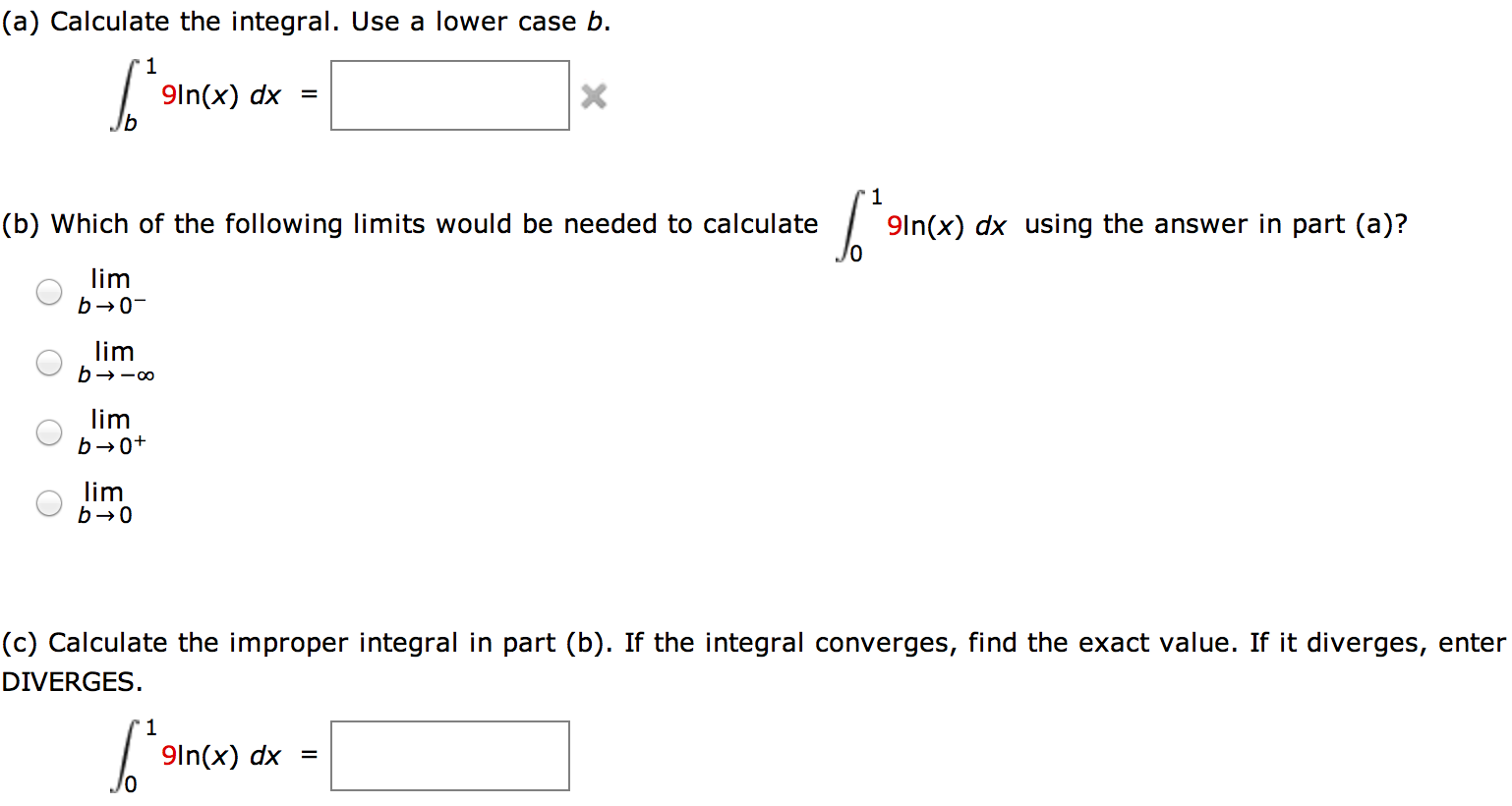 Solved (a) Calculate the integral. Use a lower case b. | Chegg.com