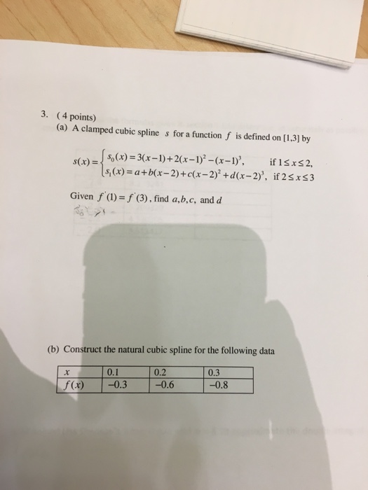 Solved A clamped cubic spline j for a function/is defined on | Chegg.com