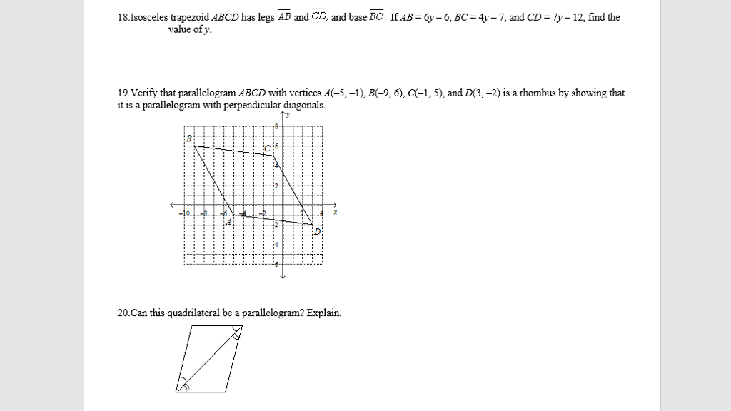 Solved Isosceles trapezoid ABCD has legs bar AB and base bar | Chegg.com