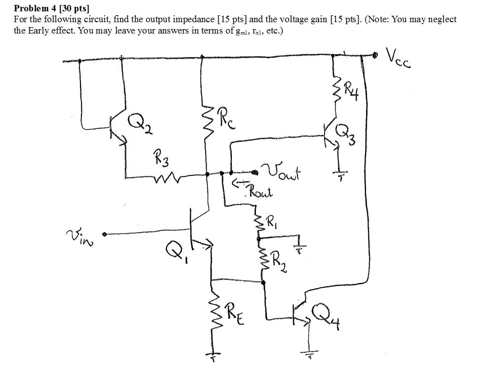 Solved For the following circuit, find the output impedance | Chegg.com