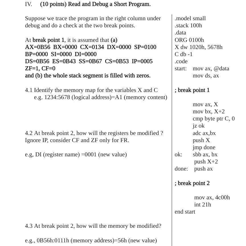 Solved IV. (10 points) Read and Debug a Short Program. model | Chegg.com