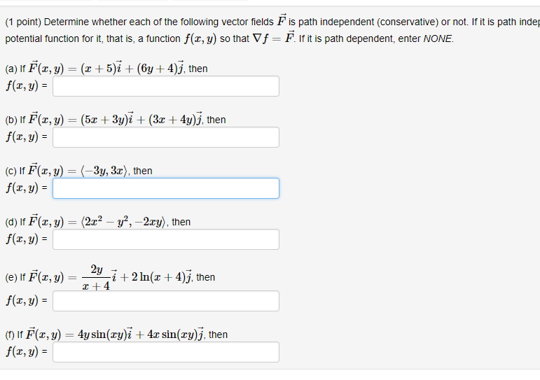 Solved (1 point) Determine whether each of the following | Chegg.com