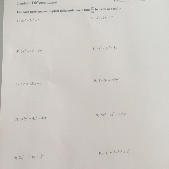 Solved For Each Problem Use Implicit Differentiation To 5386