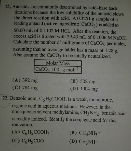 Solved 21, Antacids are commonly determined by acid-base | Chegg.com