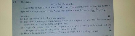 Solved #3 The signal is transmitted using a 3-bit binary PCM | Chegg.com