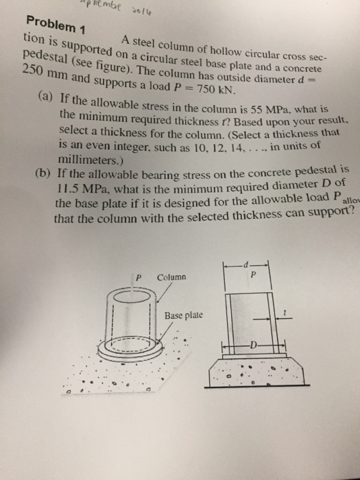 Solved A steel column of hollow circular cross section is | Chegg.com