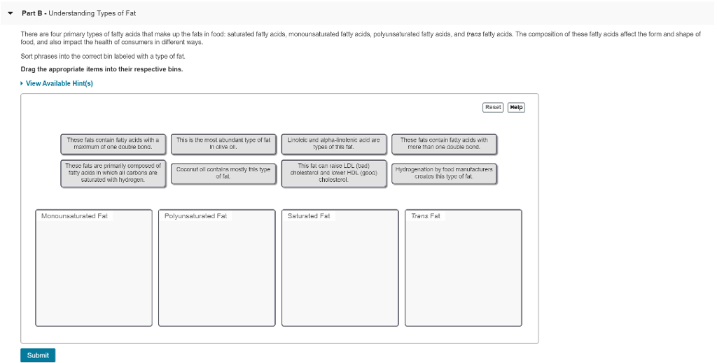 Solved Part B Understanding Types of Fat There are four | Chegg.com