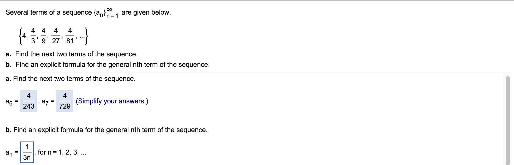 Solved Several terms of a sequence {a_n}^infinity _n=1are | Chegg.com