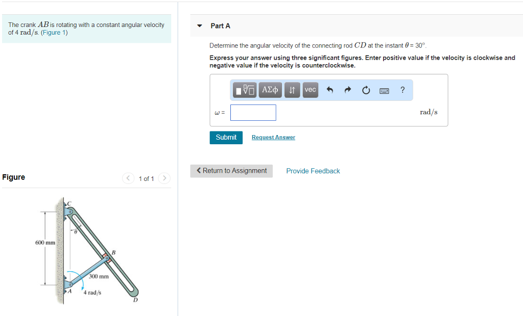 Solved The crank AB is rotating with a constant angular | Chegg.com