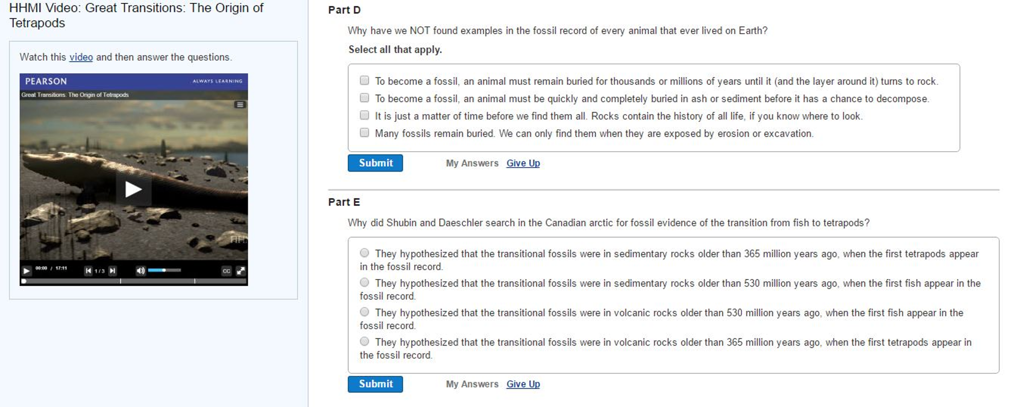 Solved HHMI Video: Great Transitions: The Origin of | Chegg.com