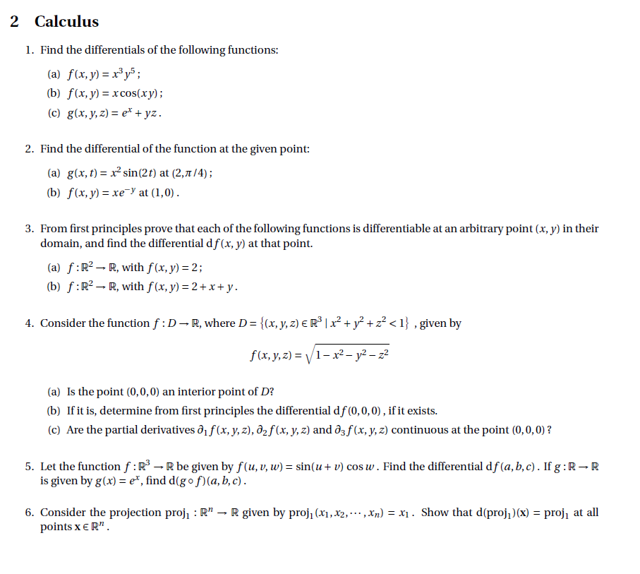 Solved Find The Differentials Of The Following Functions